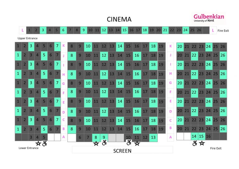 Cinema seating plan Sep 2020_single seats Cap 81 - Gulbenkian